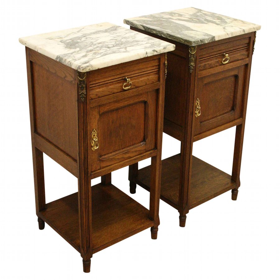 Antique Pair of Art Nouveau Oak Bedside Lockers | ANTIQUES.CO.UK