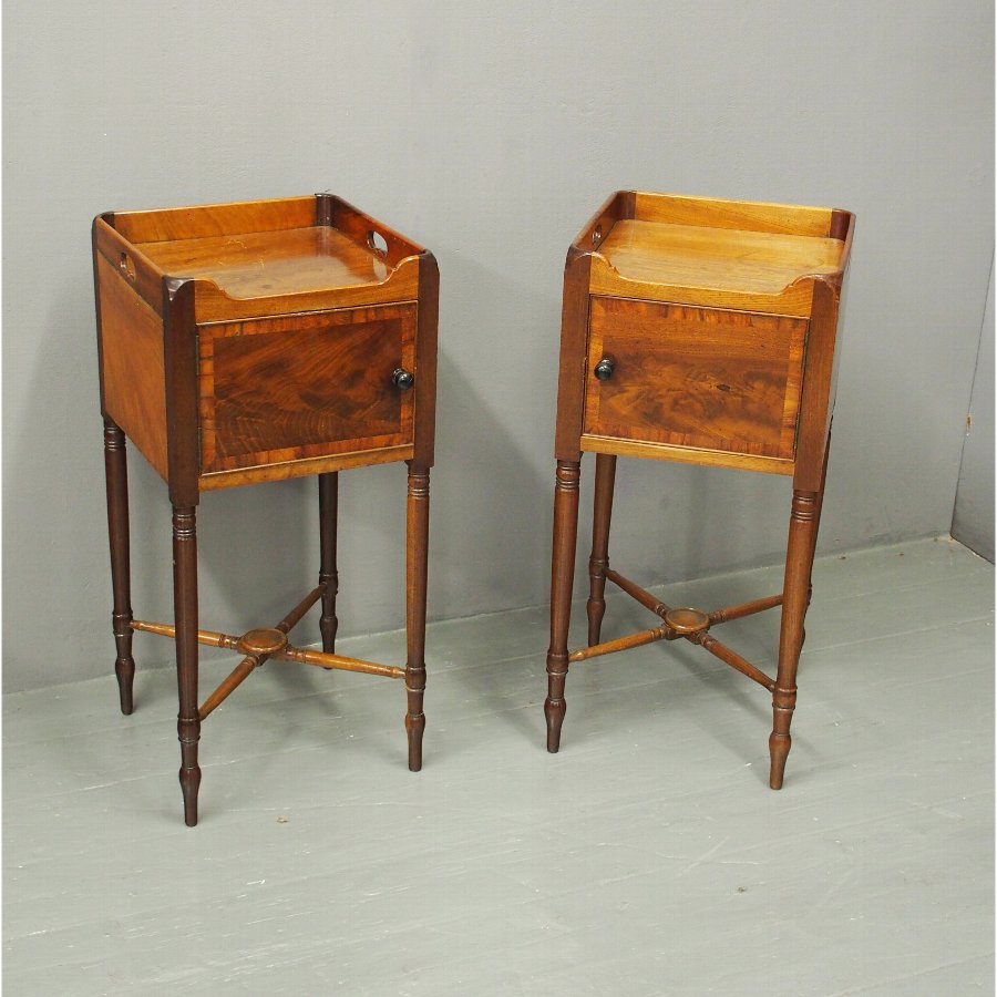 Antique Pair of George III Mahogany Bedside Lockers | ANTIQUES.CO.UK