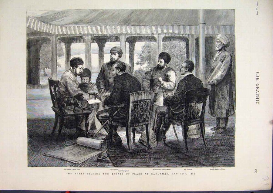 Antique Print 1879 Ameer Signing Treaty Peace Gandamak Yak | ANTIQUES.CO.UK