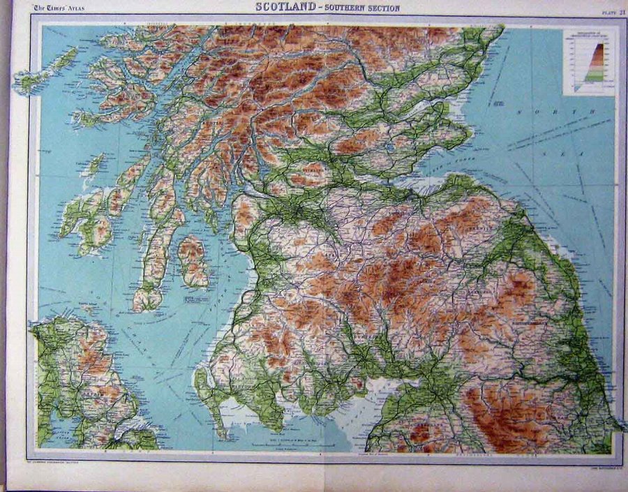 Antique Print 1920 Scotland Map Southern Section Colour 02 02 ...