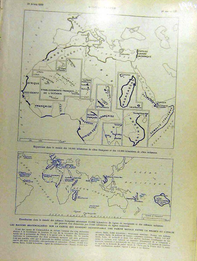 Antique Print 1930 Map Carte France Italy Africa Naval Tok | ANTIQUES ...