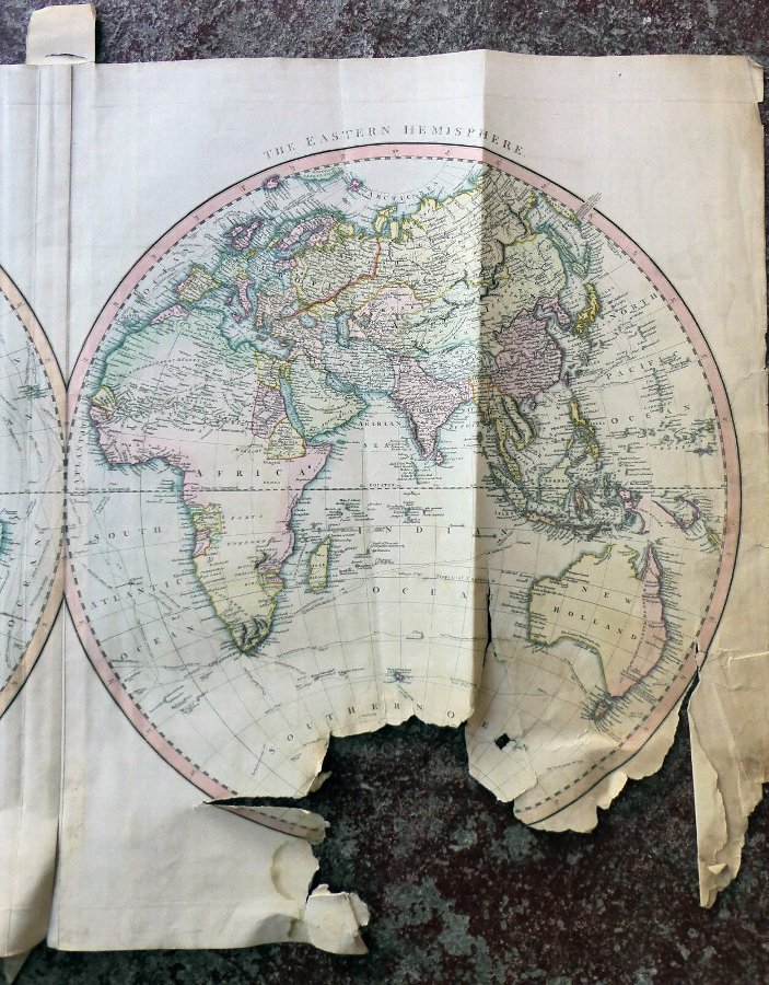 Antique 1801 Cary Map of the World - Eastern and Western Hemisphere ...