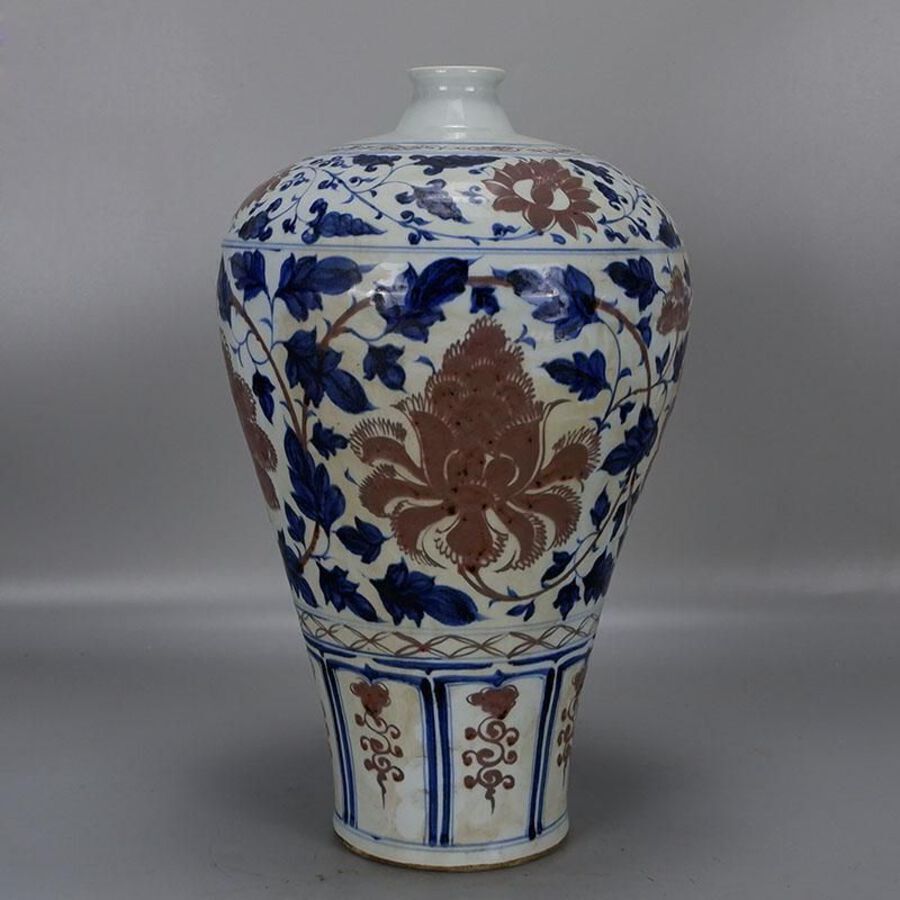 Antique A blue and blue glazed vase with lotus flowers | ANTIQUES.CO.UK