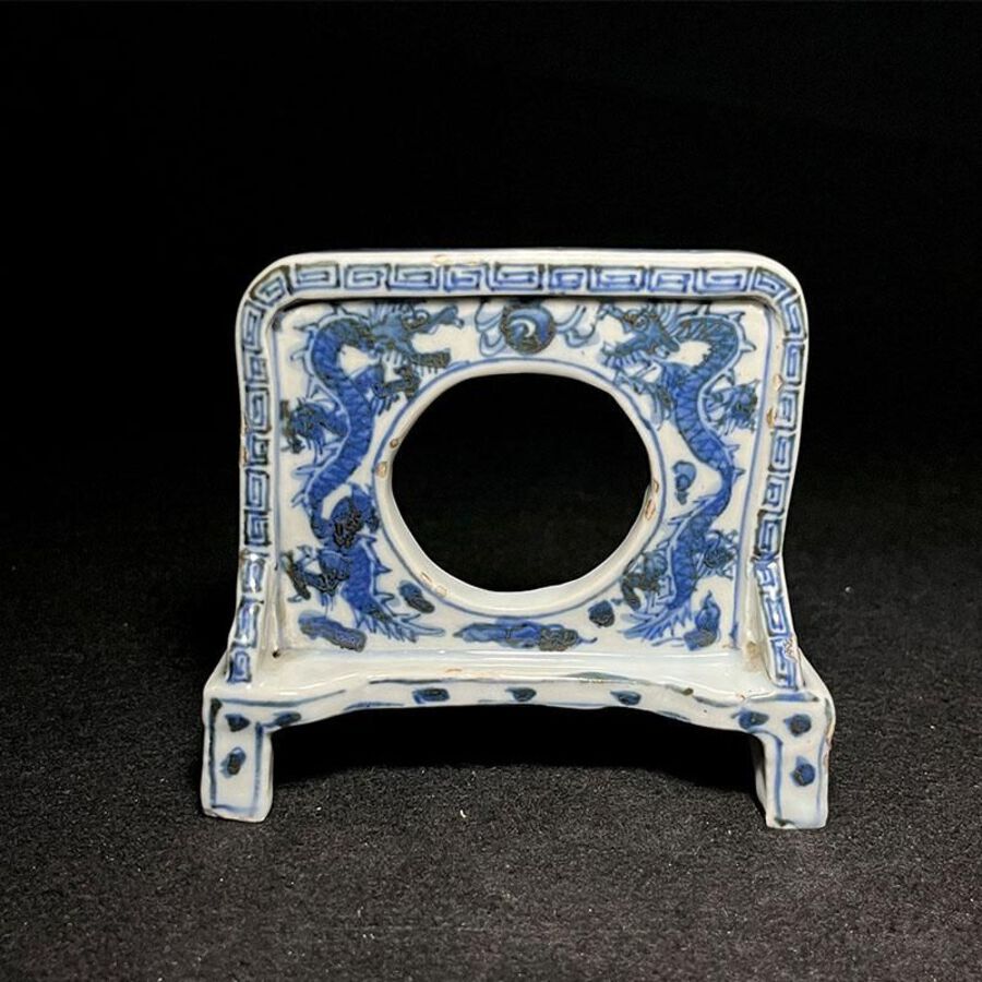Antique Qing dynasty blue and white inkstone screen with dragon pattern ...